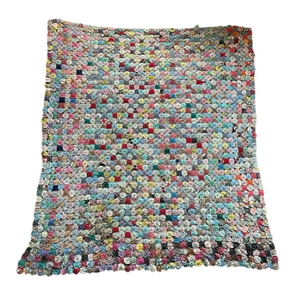 Bedding | Vintage Handmade Yoyo Puff Quilt 82x98 Colorful Patchwork ...